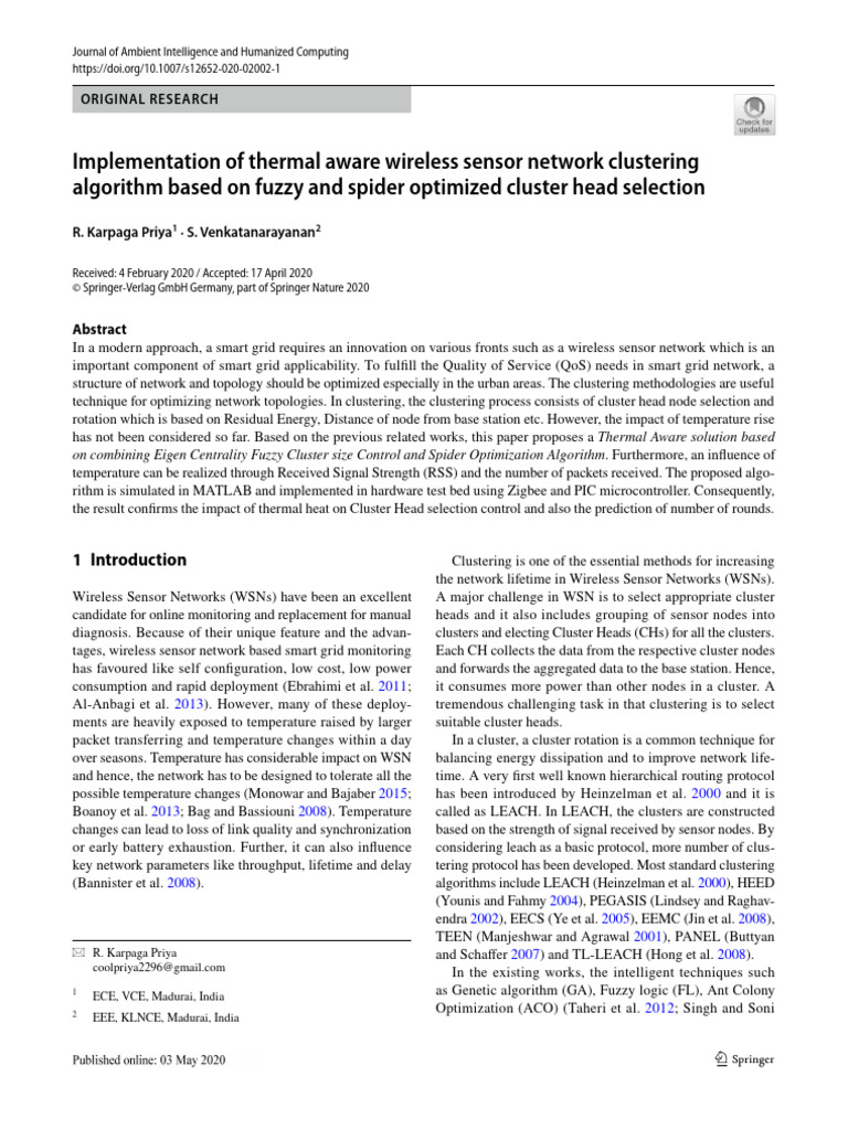 Implementation of Thermal Aware Wireless Sensor Network Clustering | PDF | Wireless Sensor ...