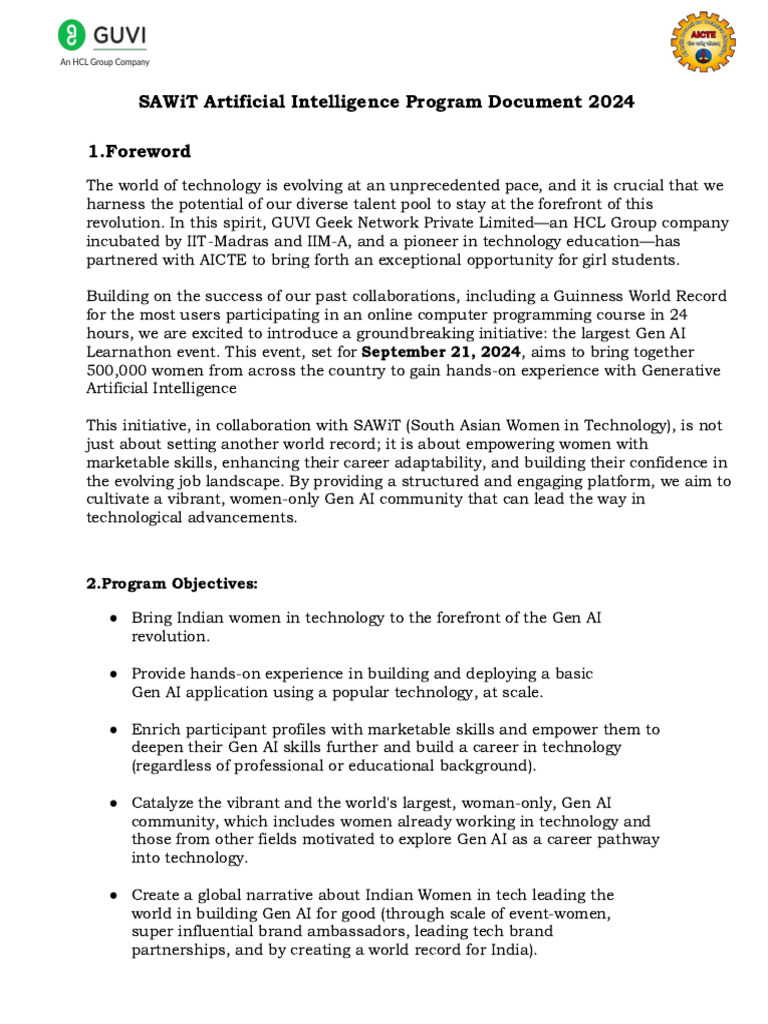 SAWiT AI Learnathon for Women 2024 | PDF | Control Flow | Parameter ...