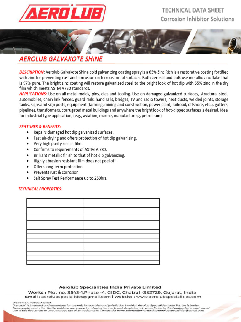 Aerolub Galvakote Shine | PDF | Corrosion | Rust