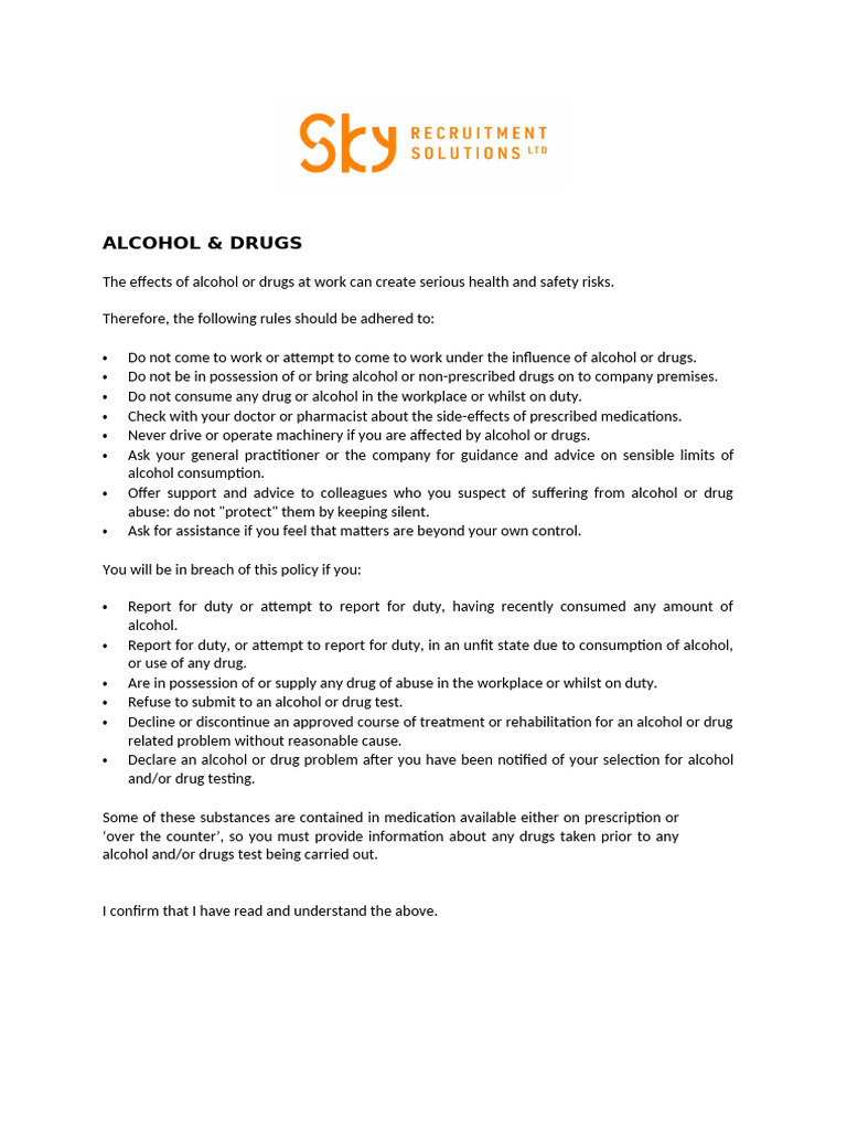 Drugs and Alcohol Policy | PDF