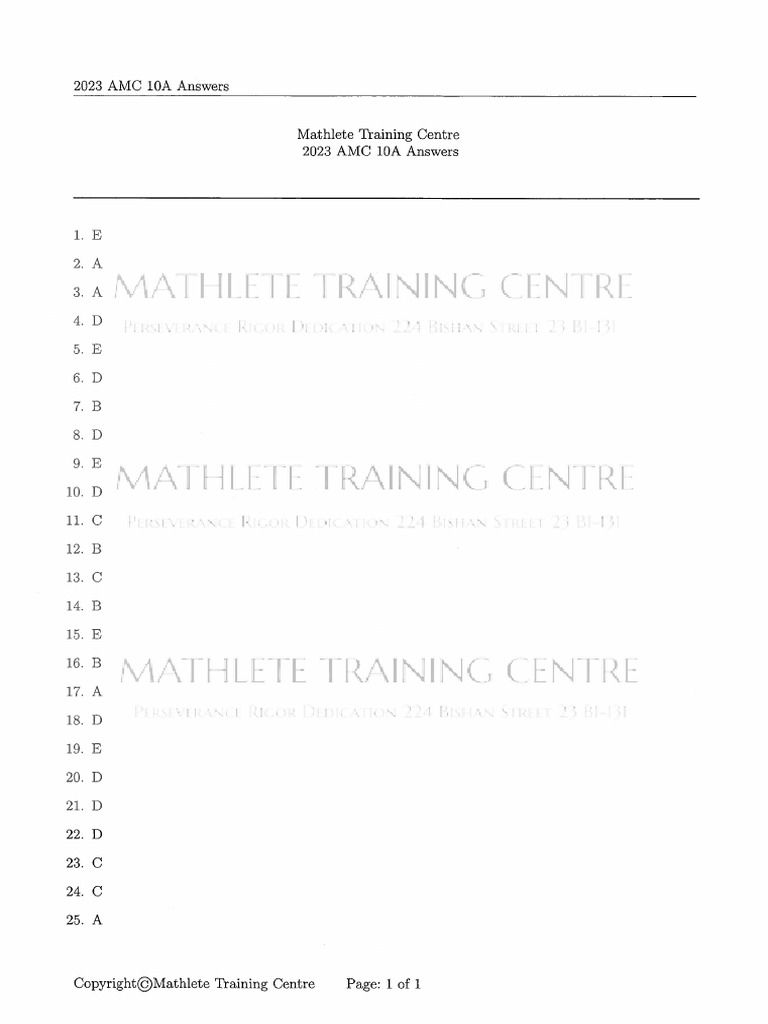MTC 2023 AMC 10A Answers | PDF