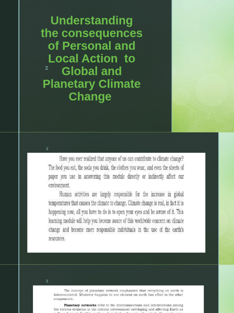 Understanding The Consequences of Personal and Local Action To Global ...