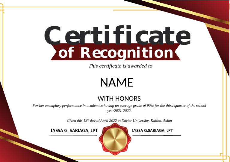 Academic Honors Certificate Template | PDF