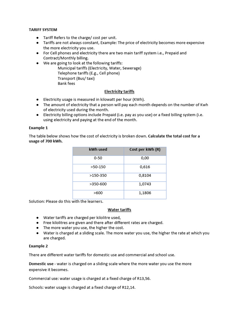 Understanding Tariff Systems Explained | PDF | Banks | Fee