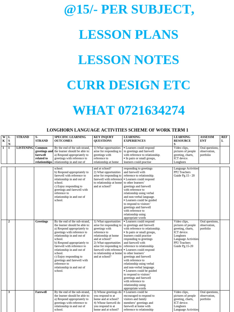 Pp2 Term 1 Language Schemes Longhorn | PDF | Educational Technology | Learning