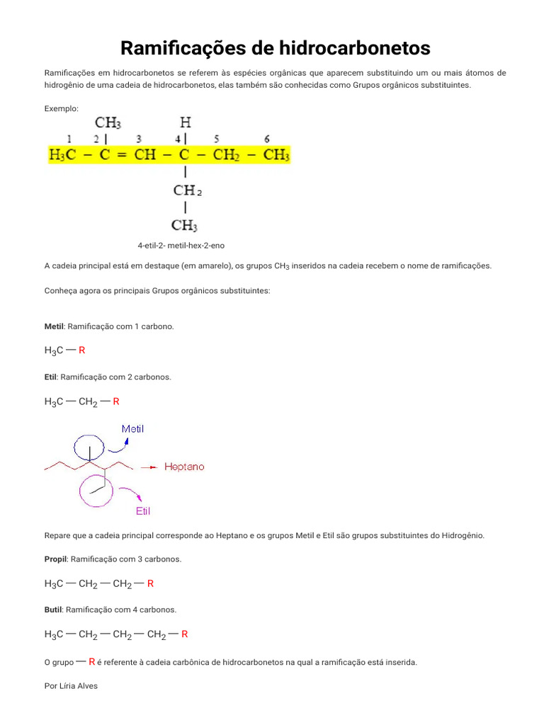 Ramificações de Hidrocarbonetos - Brasil Escola | PDF