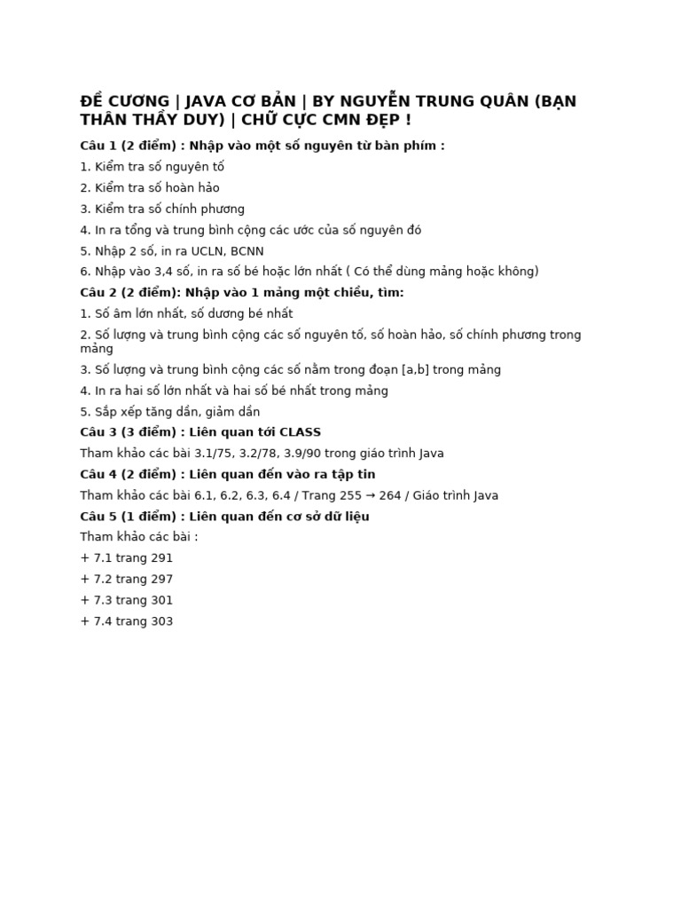 De Cuong Java Co Ban | PDF