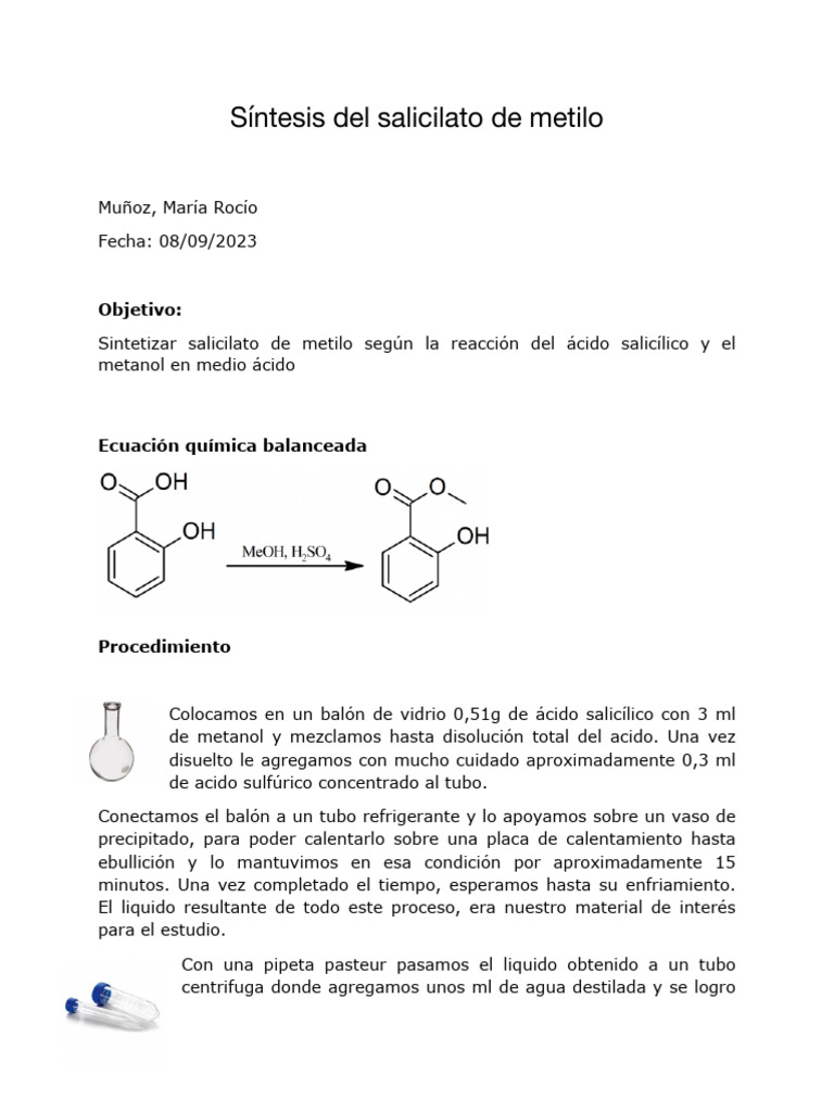 Sintesis de Salicilato de Metilo | PDF | Cromatografía | Química