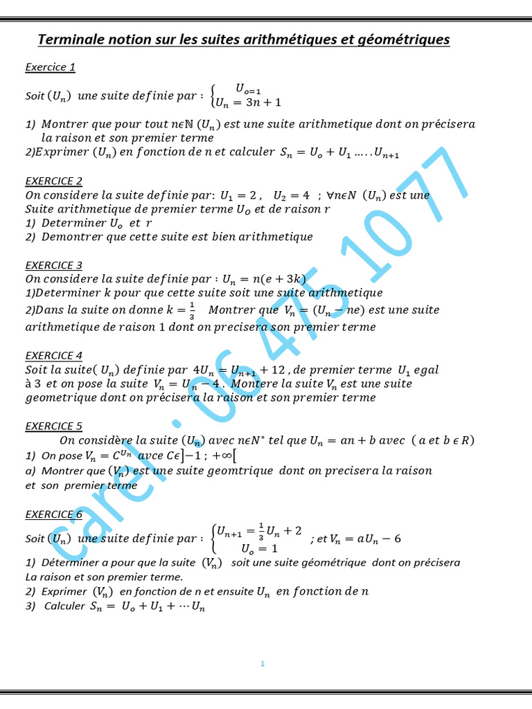 Suites arithmétiques et géométriques | PDF | Séquence | Limite ...