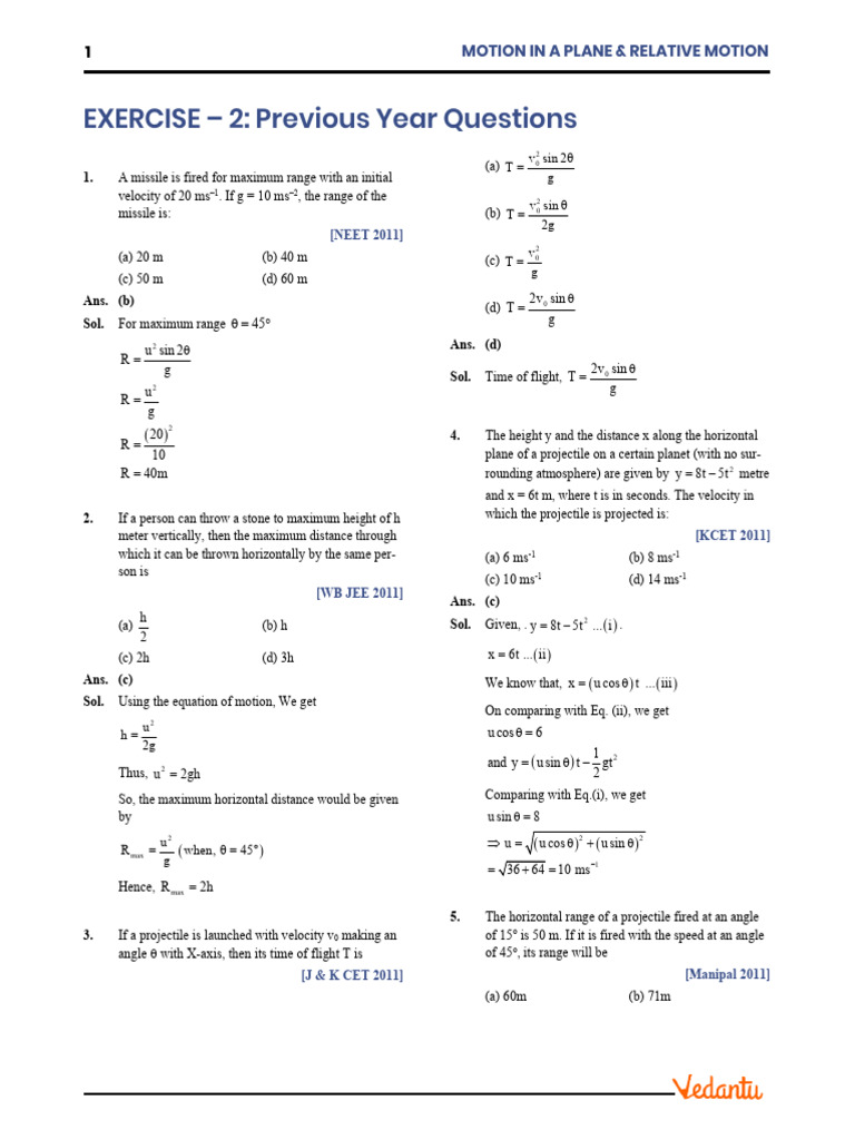 Motion in A Plane and Relative Motion EX-2 | PDF | Projectiles ...