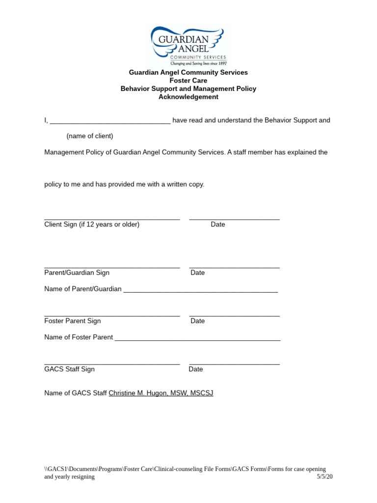 GACS Acknowledgement of Behavior Support & Management Philosophy | PDF