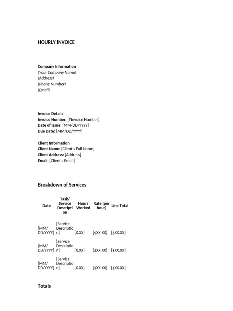 Hourly Invoice Template Example | PDF