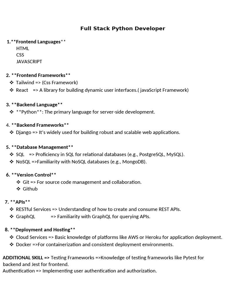 Pyt Full Stack Roadmap | PDF