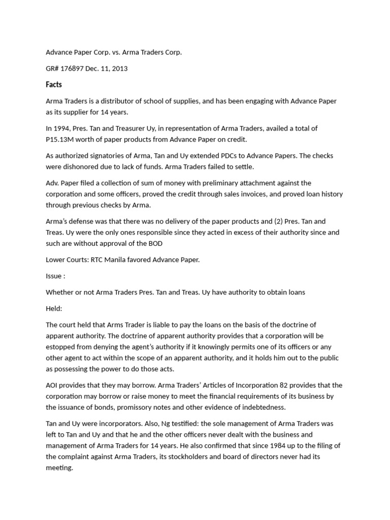 4 .Advance Paper Corp vs Arms Trader | PDF | Loans | Business Law