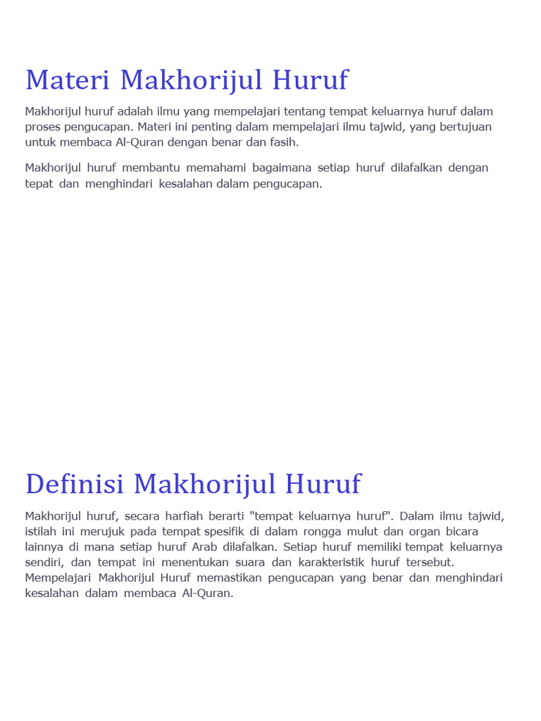 Panduan Makhorijul Huruf dalam Tajwid | PDF