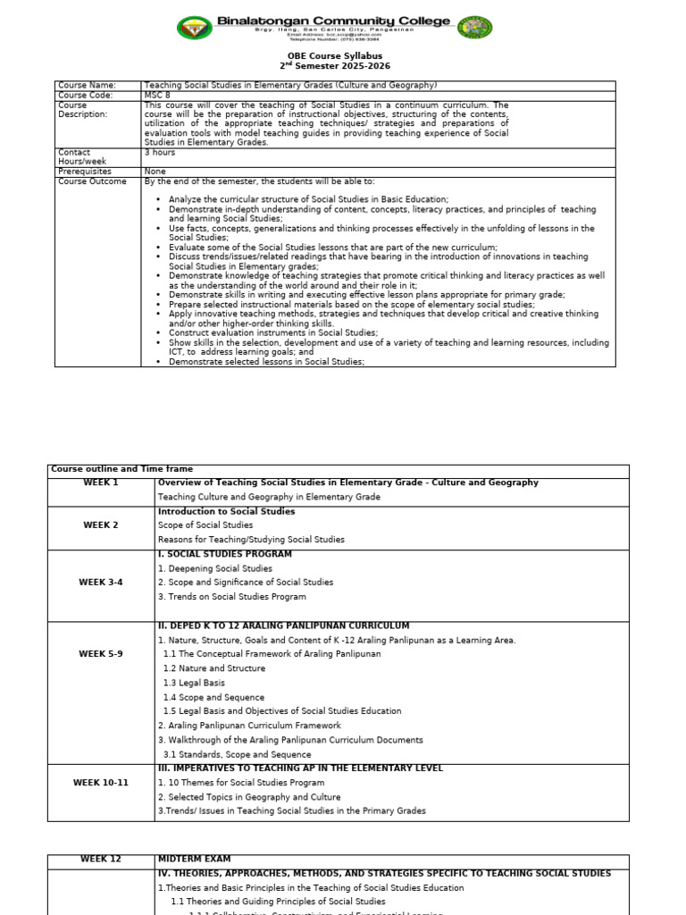 Tsseg Culture and Geography Syllabus Second Semester 2025 2026 | PDF | Curriculum | Educational ...