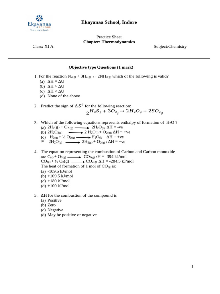 Worksheet Thermodynamics - Answer Key | PDF | Gibbs Free Energy | Enthalpy