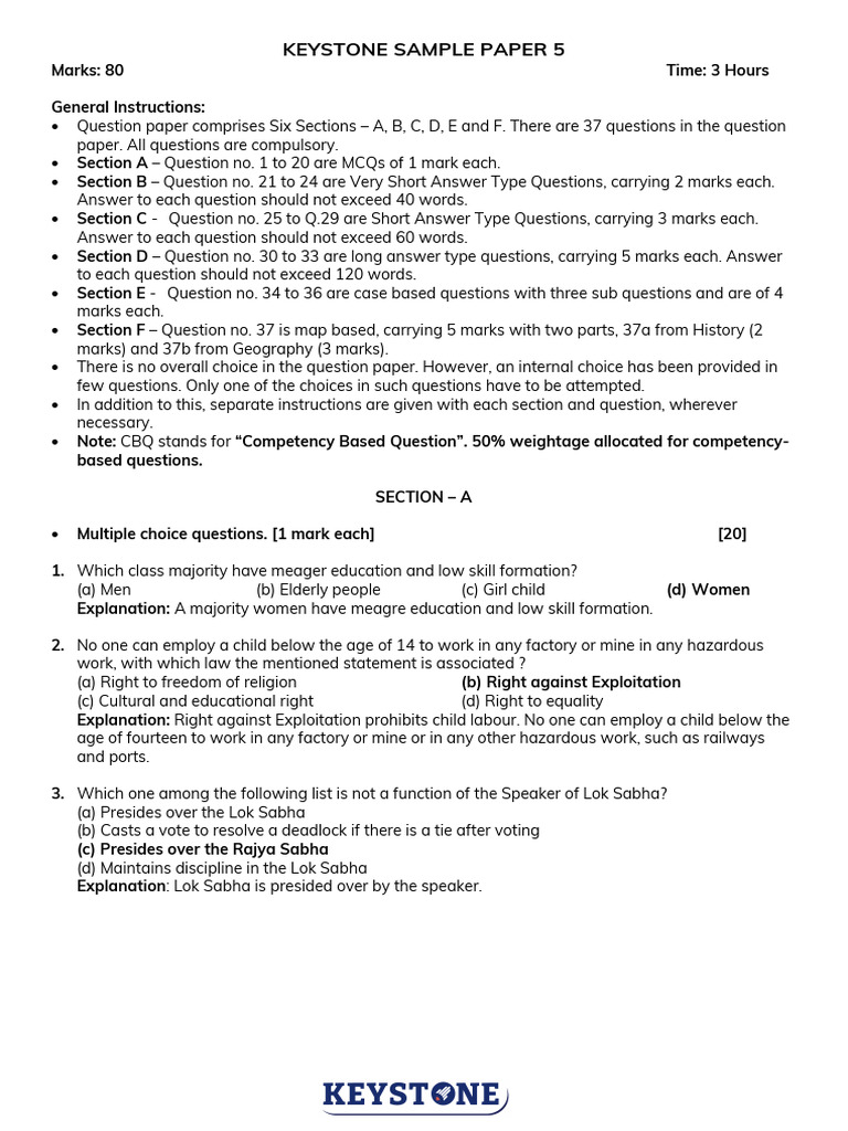 Keystone Sample Paper 5 (S) | PDF | Indus River | Himalayas