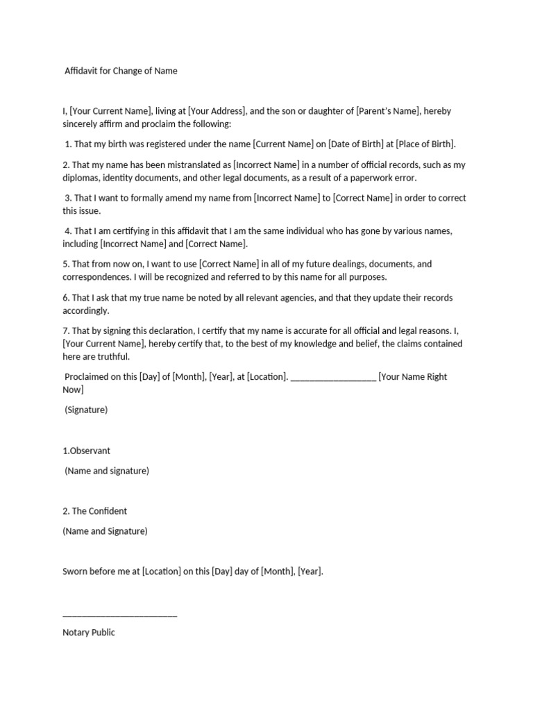 Affidavit for Name Change | PDF