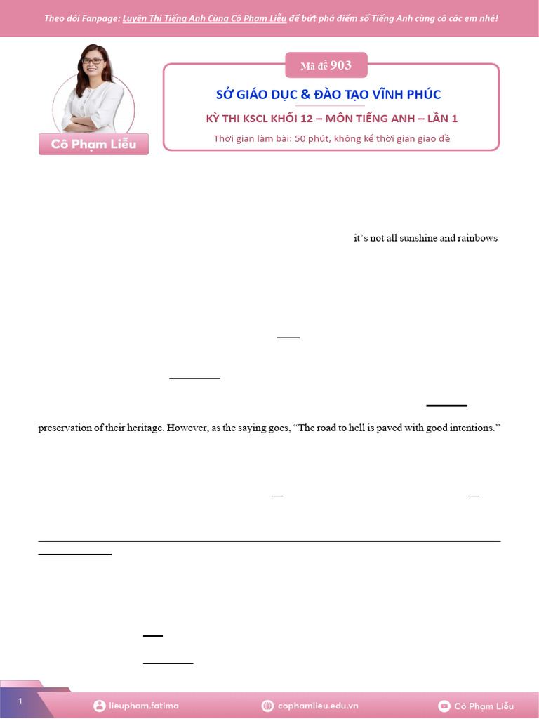 KỲ THI KSCL KHỐI 12 - LẦN 1 - SỞ GD&ĐT VĨNH PHÚC - Mã đề 903 | PDF | Conservation Biology ...