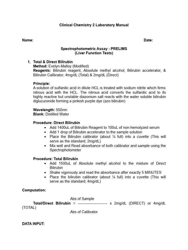 Liver Function Tests Laboratory Manual | PDF | Alanine Transaminase | Liver