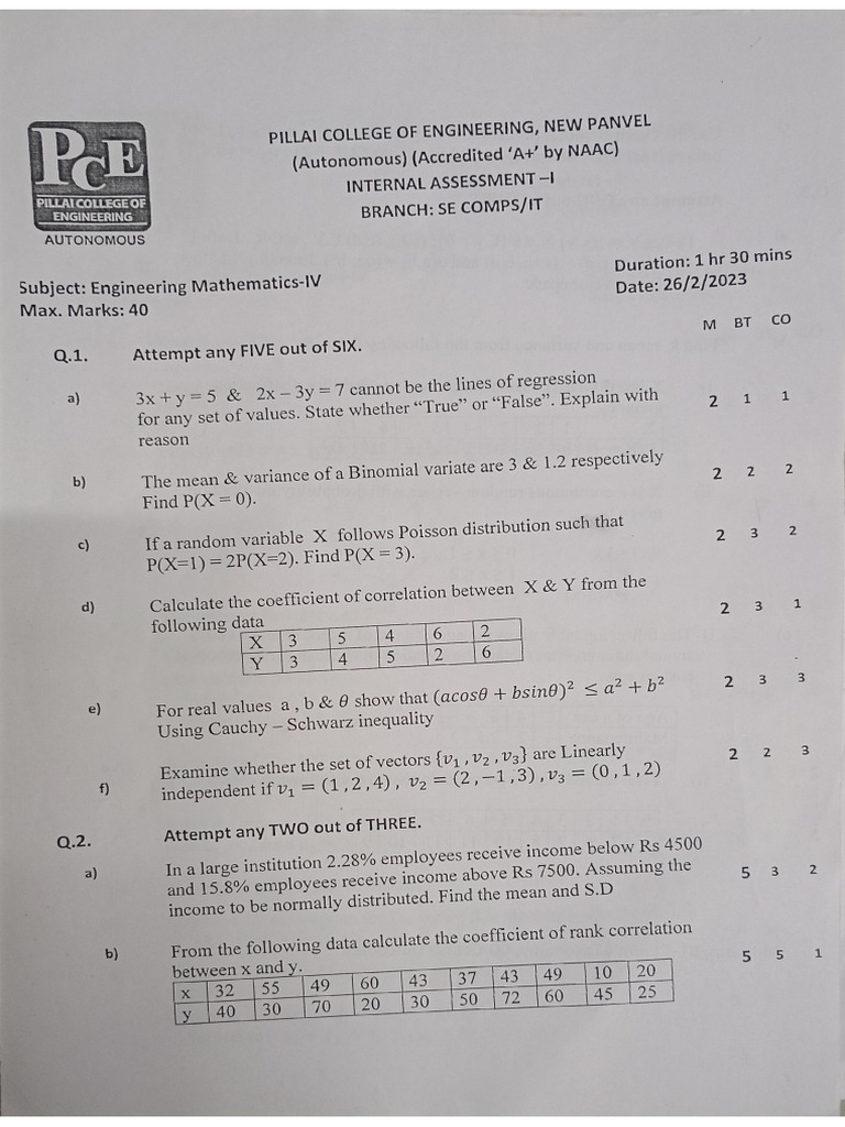 PYQ's Sem 4 Engg | PDF