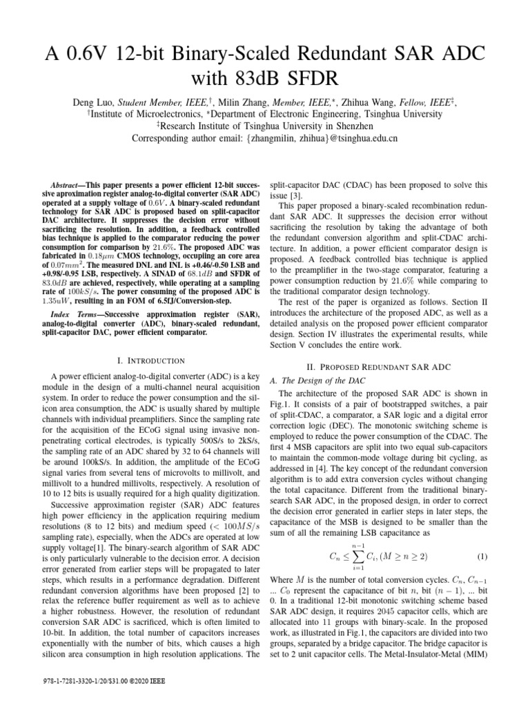 A_0.6V_12-Bit_Binary-Scaled_Redundant_SAR_ADC_with_83dB_SFDR | PDF | Analog To Digital Converter ...
