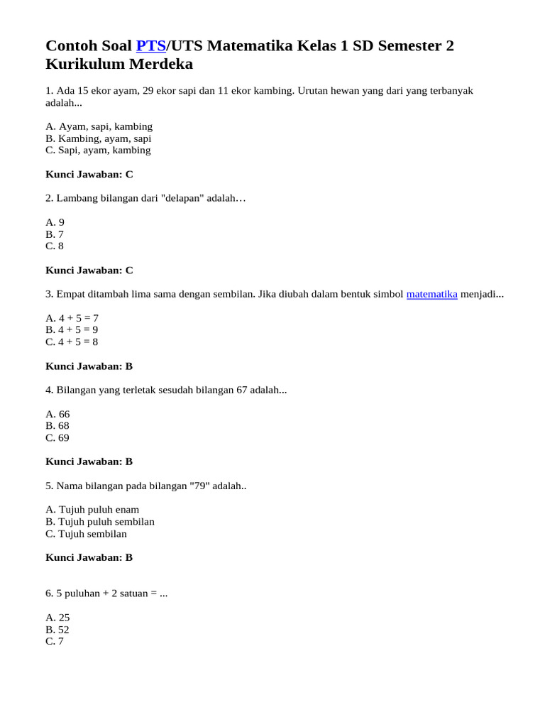 Contoh Soal PTS MTK | PDF