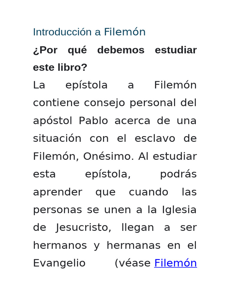 Introducción a la Epístola a Filemón | PDF | Epístola a Filemón | Pablo ...