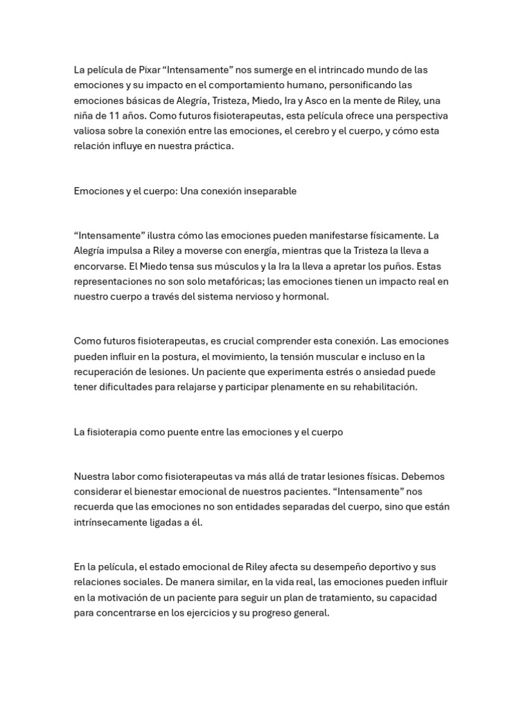 Resumen, intensamente y relación con fisio | PDF | Las emociones ...