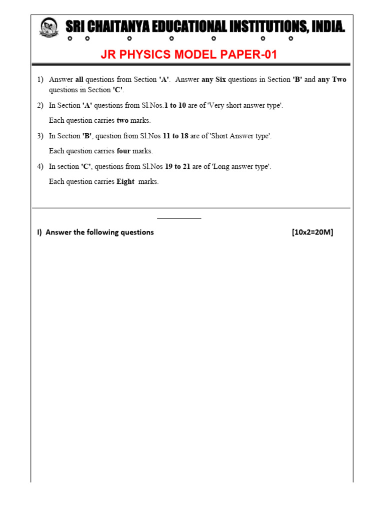 JR PHYSICS_6 MODEL PAPERS_ | PDF | Force | Newton's Laws Of Motion