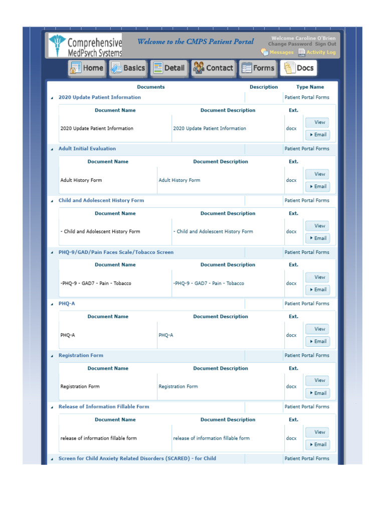 CMPS Patient Portal Forms Overview | PDF | Emotions | Abnormal Psychology