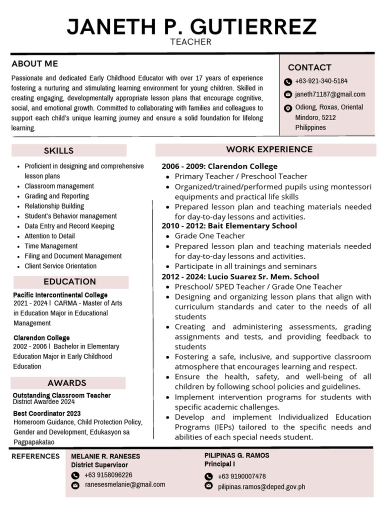 CV Gutierrez, Janeth P | PDF | Teachers | Lesson Plan