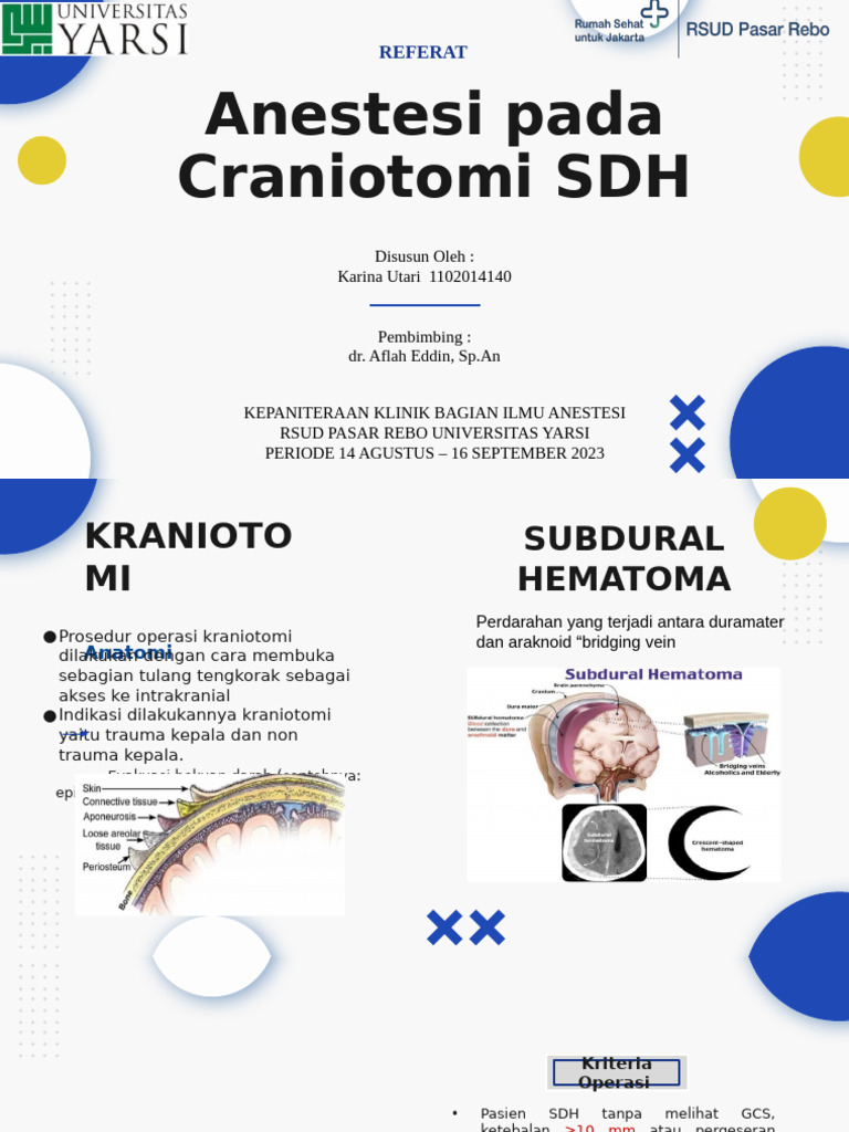 REFERAT Anestesi Pada Kraniotomi SDH | PDF