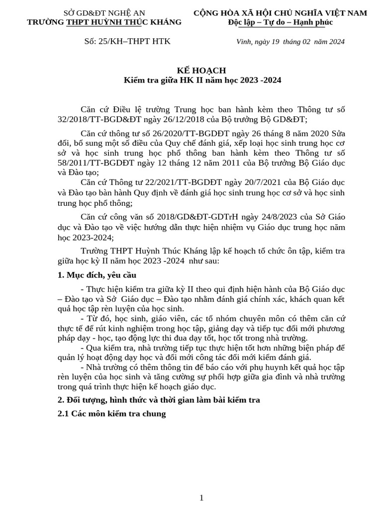 1.KH kiểm tra giữa HK2 23-24 | PDF