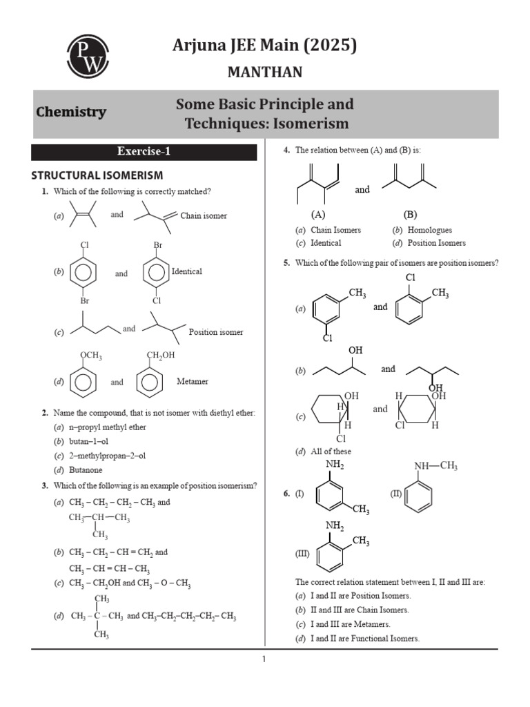Some Basic Principles and Techniques - Isomerism - JEE Main Practice ...