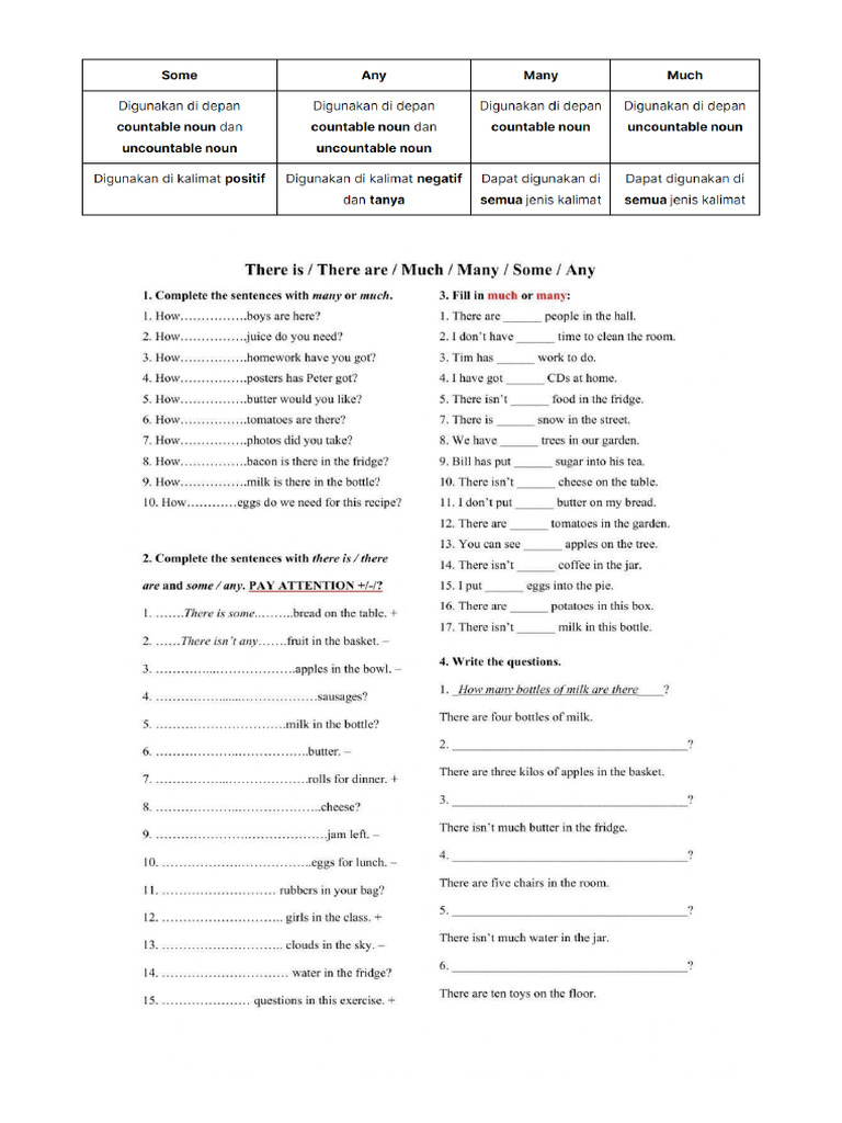 Much Many Some Any | PDF