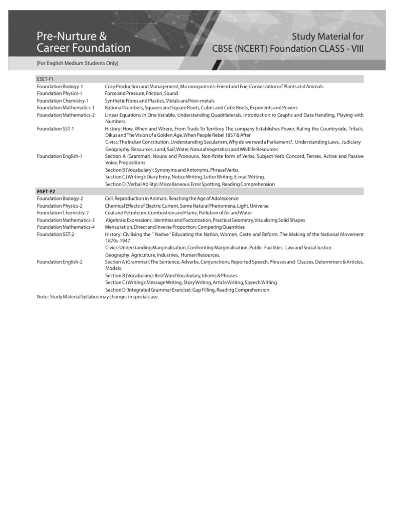CBSE NCERT Foundation 8th Class | PDF