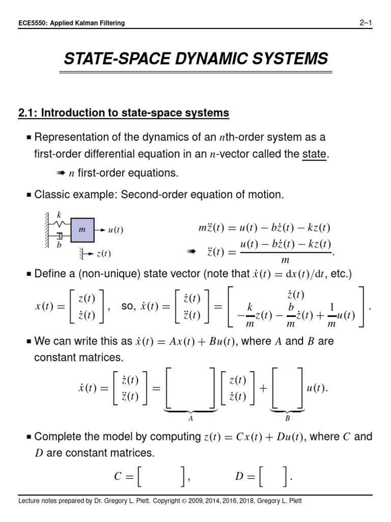 State-Space Models - Handout 1 | PDF | Matrix (Mathematics) | Mathematical Objects