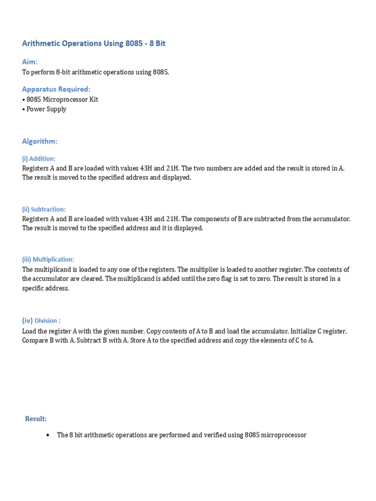 Arithmetic_Operations_8085[1] kt.3.0 | PDF | Multiplication | Arithmetic