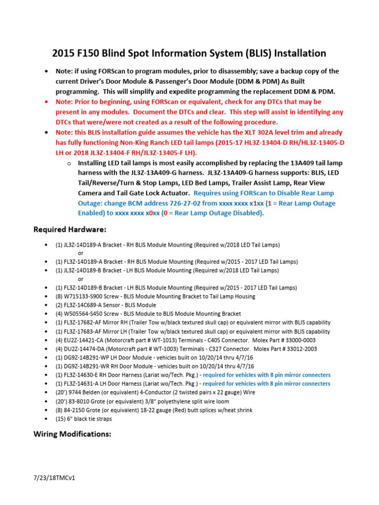 2015 F150 BLIS Installation | PDF | Electrical Connector | Vehicle Technology