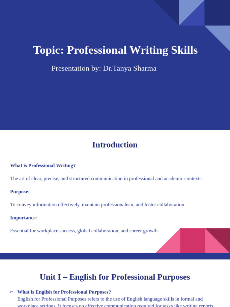 Unit I - Professional Writing Skills | PDF | Communication | Technical ...