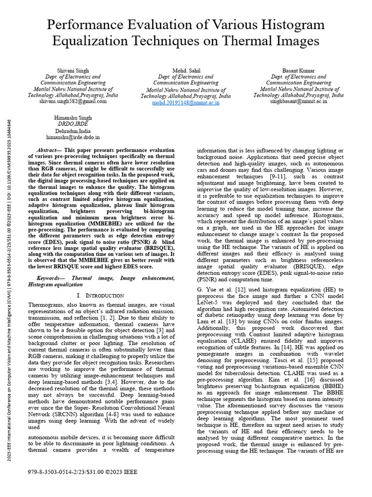 Performance Evaluation of Various Histogram Equalization Techniques On Thermal Images | PDF ...