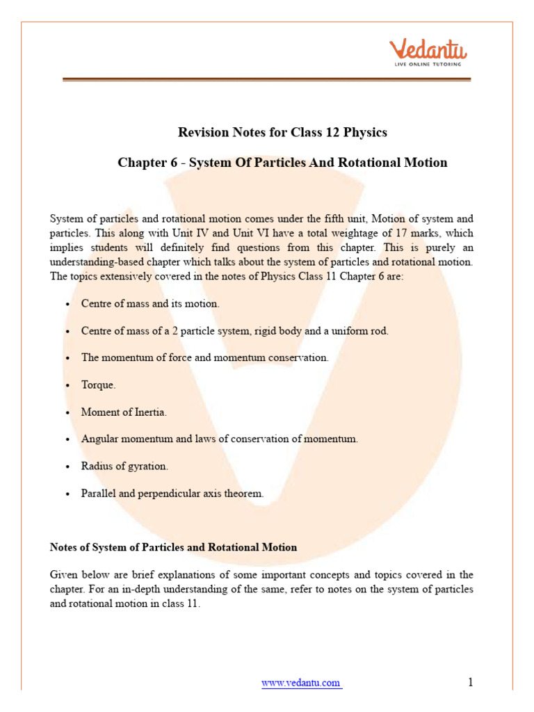 Class 11 Physics System of Particles and Rotational Motion Notes PDF ...