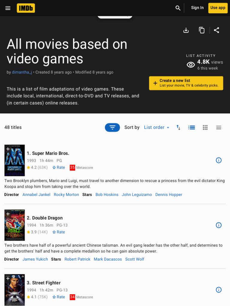 Video Game Movie Adaptations List | PDF