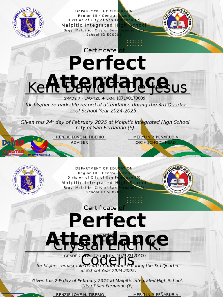 Perfect Attendance Pdf