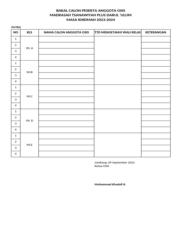 Daftar Calon Peserta Pemilos | PDF
