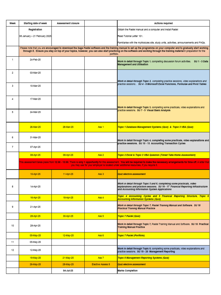 2025 - AIN2601 - Study Plan - Sem1 | PDF | Microsoft Excel | Application Software