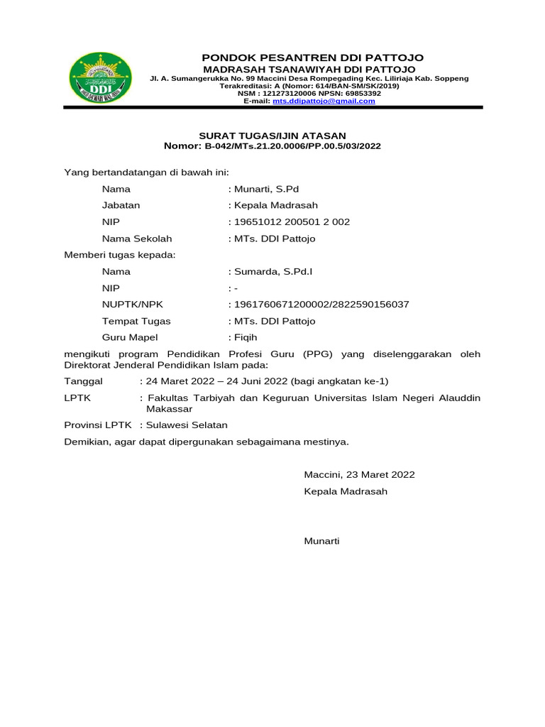 Contoh Format Surat Ijin Dari Atasan | PDF