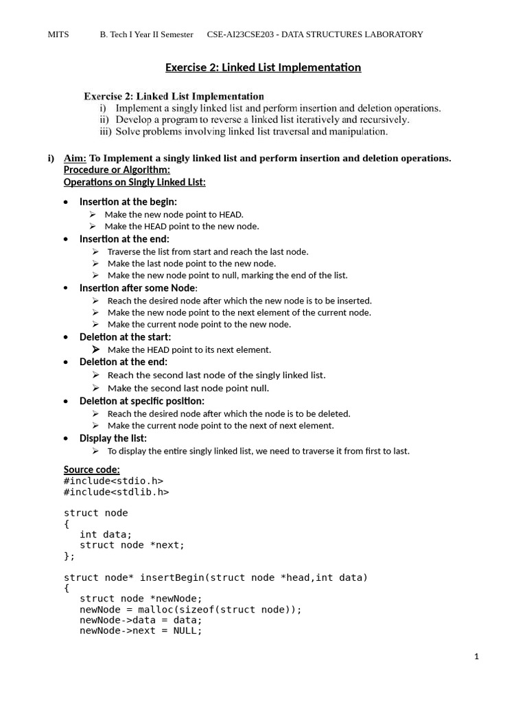 Exercise 2 Data Structures Lab Pdf Pointer Computer Programming 7591